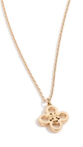 tory burch women's kira clover pendant necklace, tory gold, one size