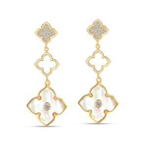 lecalla 925 sterlings silver mother of pearl long drop earrings | 14k gold-plated cz three clover flower drop dangle earring mother's day gift for women