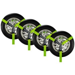 vulcan wheel dolly tire harness with universal o-ring - 2 inch x 96 inch - 4 pack - high-viz - 3,300 pound safe working load - straps only - ratchets sold separately