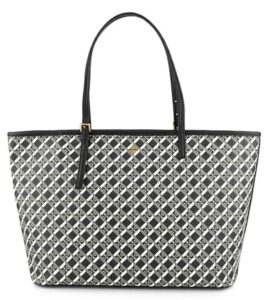 tory burch 143364 geo logo black/grey/white with gold hardware women's large top zip tote bag