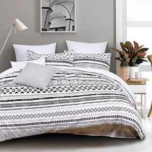 phf washed soft duvet cover set california king size, 3 piece boho stripe printed comforter cover set, ultra soft comfy durable bohemia farmhouse duvet cover with zipper closure,104"x98",black & white