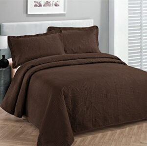 fancy collection luxury bedspread coverlet embossed bed cover solid coffee new over size 118"x106" king/california king