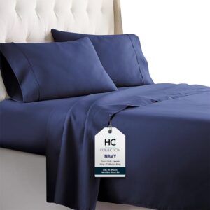 hc collection bed sheets set california king with 2 pillowcases hotel luxury brushed microfiber sheet w/deep pocket, fade resistant ultra soft breathable lightweight 4 pcs bedding solid color, navy