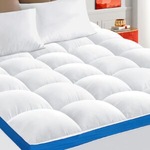 mattress topper cal king size, cymula cooling mattress pad cover for bed back pain, extra thick pillow top down alternative overfilled plush with 8-21 inch deep pocket - 72"x84" white