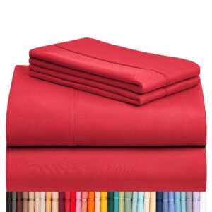 luxclub 4 pc california king sheet set, breathable luxury bed sheets, deep pockets 18" wrinkle free cooling sheets machine washable hotel bedding silky soft - red cal king