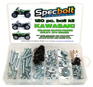 120pc specbolt kawasaki utility atv bolt kit for klt ksf klf kef kvf ksv & klf models maintenance & restoration oem spec fasteners quad brute force bayou lakota sport mojave prarie advantage classic