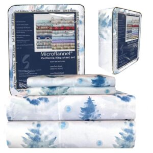 thermee micro flannel california king-size sheet set, machine wash-dry, no pilling, 18" deep pocket, 2 king pillowcases, blue spruce