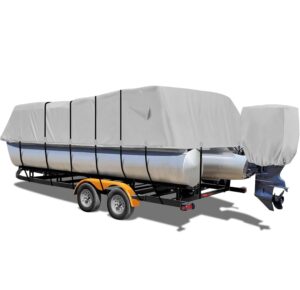 fuprosico 1200d pontoon cover heavy duty pontoon boat covers waterproof pontoon cover pontoon boat cover with motor cover,grey 21-24ft