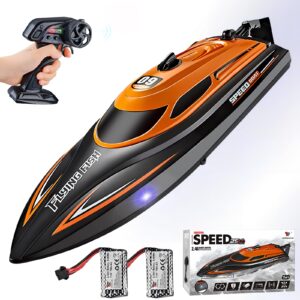 rc boat with 2 rechargeable battery, 20+ mph fast remote control boat for pools and lakes, 2.4g rc boats pool toys for adults and kid (812-orange)