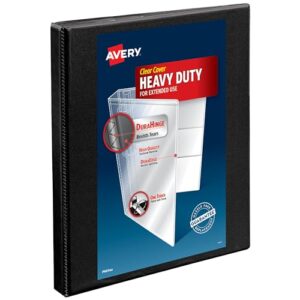 avery heavy-duty nonstick view 3 ring binder, 1/2 inch slant rings, 135-sheet capacity, black (05233)