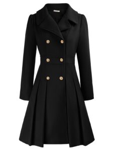 grace karin women's double breasted overcoat pleated a-line blends black trench coat m