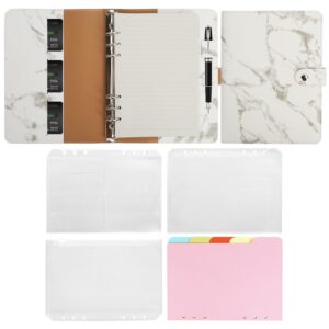 colorlife a5 pu leather binder 6-ring notebook binder with refill paper and magnetic buckle for 6 hole a5 filler paper-marbling white