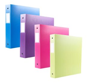 filexec 3 ring binder, 1 inch capacity, opaque, letter size, pack of 4, blue, hot pink, purple, green (50162-6497)