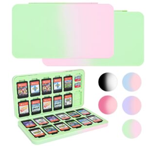 dlseego game card case for switch lite/switch/switch oled, switch game cartridge memory card portable storage box with 24 game card slots and 48 micro sd card slots-pink green