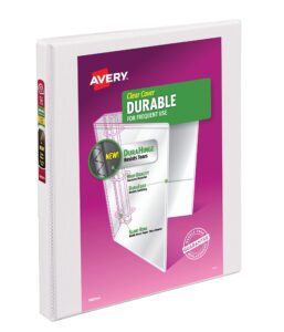 avery durable view 3 ring binder, 1/2 inch slant rings, 1 white binder (17002)