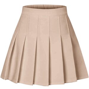 shooying women's pleated short skirt high waist tennis plain a-line mini school uniform short skirt with lining shorts, light khaki, us size m