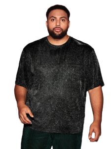 wdirara men's plus size giltter round neck t shirt short sleeve sparkly party tee tops black glitter 6xl