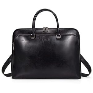 laptop messenger briefcase shoulder bag: genuine leather men 13 14 inch macbook case women work tote handbag black