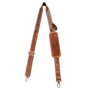 hell blues bag strap replacement - genuine leather double layered with brass swivels ~ adjustable shoulder strap for messenger, laptop, camera, travel bags and more (caramel buff)