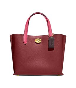 coach color-block leather willow tote 24 wine one size