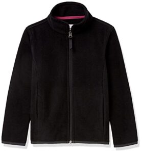 amazon essentials girls' polar fleece full-zip mock jacket, black, large