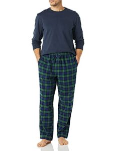 amazon essentials men's soft flannel pajama sleepwear set (available in big & tall), navy/tartan, medium