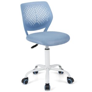 dortala desk chair for teen, kids armless swivel small cute low-back mesh office chair comfy with adjustable height, lumbar support, ergonomic computer study chair in home bedroom school, blue