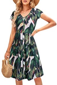 ouges casual summer short sleeve v neck hawaiian tropical dresses 2025 button up midi dress for women with pockets(green floral08,m)