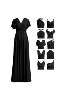 women's elegant formal bridesmaid evening gown sleeveless ruched party cocktail maxi long infinity dress with bandeau black