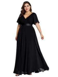 ever-pretty women's double v-neck chiffon formal dresses plus size bridesmaid dress black 20