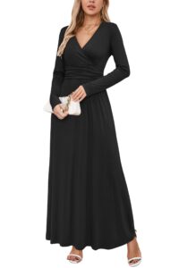 ouges womens long sleeve black dress v-neck wrap waist fall formal maxi dress winter dresses for women 2025(black,xl)