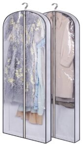 sleeping lamb 60" gusseted garment bags for closet storage clear dress bag hanging clothes storage for long gowns, coats, sweaters, 2 packs