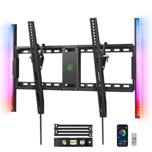 greenstell tv wall mount with led lights, tilt tv mount for 37"-75" flat/curved tvs, low profile wall mount tv bracket fit 16"-24" stud, max vesa 600x400mm, holds up to 132lbs