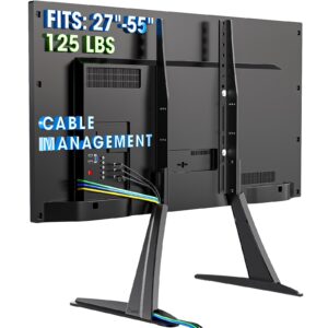 hemudu universal table top tv stand base tv legs with height adjustment fits most 27-55 inch lcd led flat screen tvs, max vesa 800x400 mm, tv feet mount holds up to 125 lbs, black