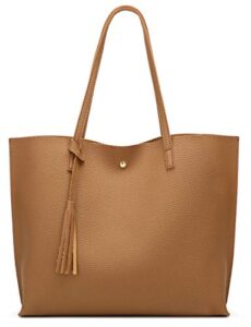 dreubea women's soft faux leather tote shoulder bag from, big capacity tassel handbag raw umber