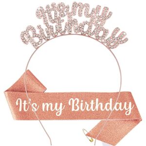 cute birthday crown & tiara set for girls & women - rose gold