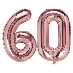 number balloon 60 rose gold 40 inch foil balloon big giant jumbo birthday party decorations foil mylar helium numbers balloons for men women 60th anniversary event