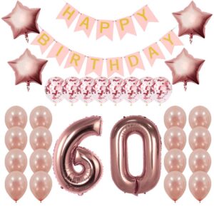 rose gold 60th birthday decorations party supplies gifts for women - create unique events with happy birthday banner, 60 number and confetti balloons