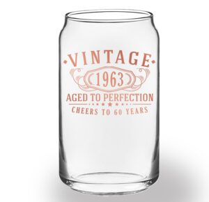 vintage 1963 rose gold printed 16oz can coffee drinking glass cup – happy 60th birthday gifts women men, cheers to 60 years, turning 60 decoration decor, anniversary bday party favors, gift ideas 1.0