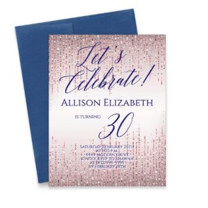 70th birthday party invitations with envelopes, 60th birthday invitations for women rose gold, 30th birthday invitations for women, your choice of age, quantity and envelope color