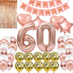 41pcs 60th rose gold birthday decoration,pink birthday decor,rose gold balloons,rose gold glittery happy birthday banner for women birthday party supplies