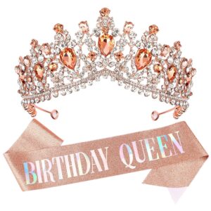 birthday tiara for women, birthday sash and tiaras for women, happy birthday queen crown for women, birthday crowns for women with rose gold, birthday decorations for women, birthday party favors