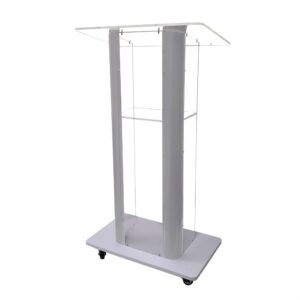 fixturedisplays clear acrylic plexiglass podium curved steel sides church pulpit school lectern debate funeral home conference 14310-nf