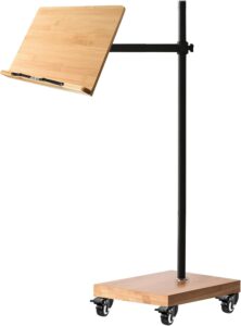 floor stand for book reading - wishacc height adjustable bamboo book stand holder extra large sturdy rolling lectern stand with wheels (13.4 x 9.3 inches)