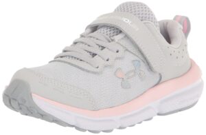 under armour girls' pre school assert 10 alternate closure, (100) halo gray/pink sugar/iridescent, 3, us