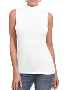 untyhots women's sleeveless mock turtleneck tanktop basic stretch fitting pullover lightweight slim shirt (sleeveless white, large)