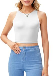 laolasi racer back tank tops fashion crop tops double lined shirts halter neck tanktop for women,white,x-large