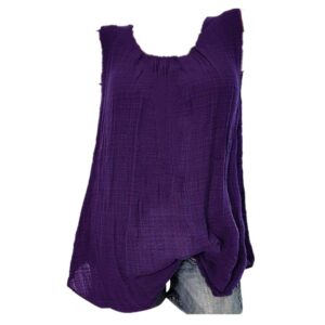 wokasun.jj womens cotton linen blouse,ladies sleeveless baggy t-shirt vest summer fashion plus size tee blouse tank tops(purple,xxxl)