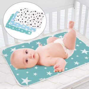 3 pack diaper changing pad, maveek portable toddler diaper changing pad waterproof baby change mats premium change pad liner bed pad play mat(green&white&blue)