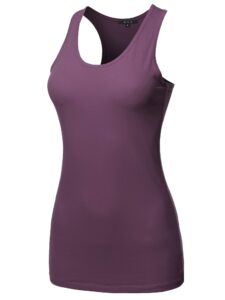 a2y basic solid soft cotton scoop neck racer-back tank top egg plant l